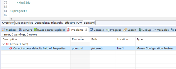 #学习#解决 Eclipse pom.xml 提示 Cannot access defaults field of Properties